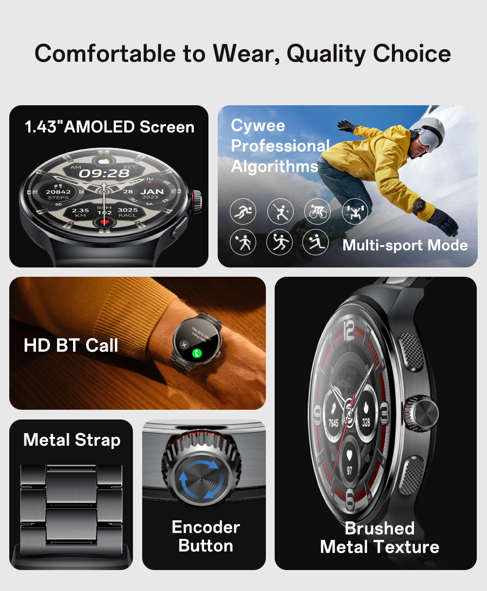 Aolon Prime3 Smart Watch 1.43 AMOLED Screen Bluetooth Call AOD Fitness ...