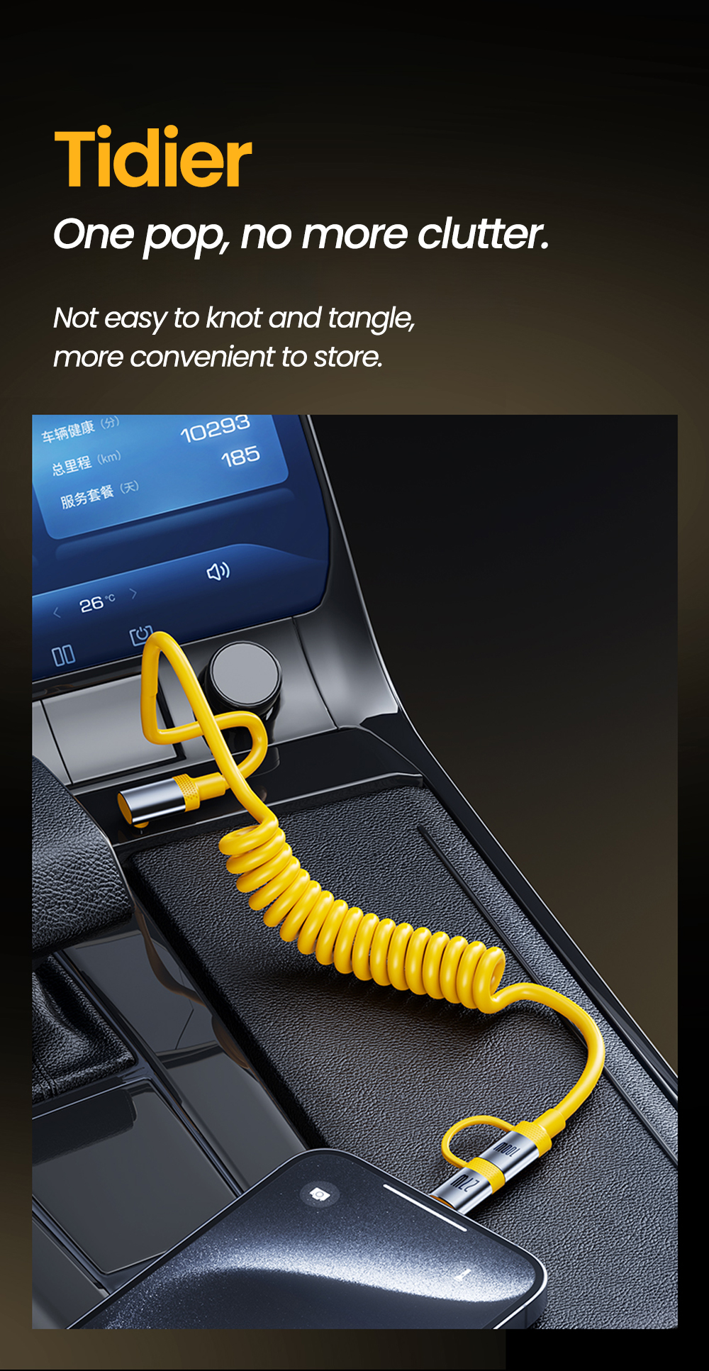 100W 2-in-1 Elbow Spring Telescopic Cable Car Retractable USB Type C ...