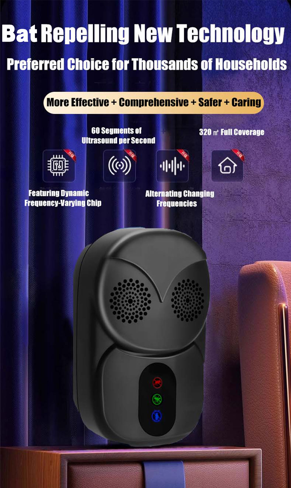 【All Bats Stay Away！】50 years without bats ultrasonic bat repeller 720 ...