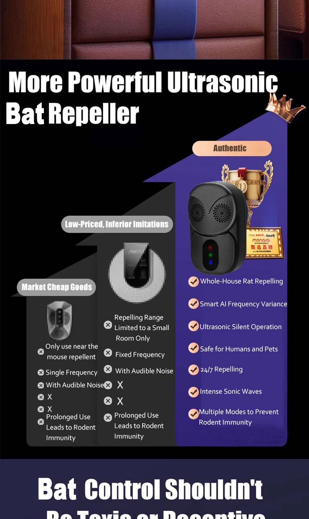 【All Bats Stay Away！】50 years without bats ultrasonic bat repeller 720 ...