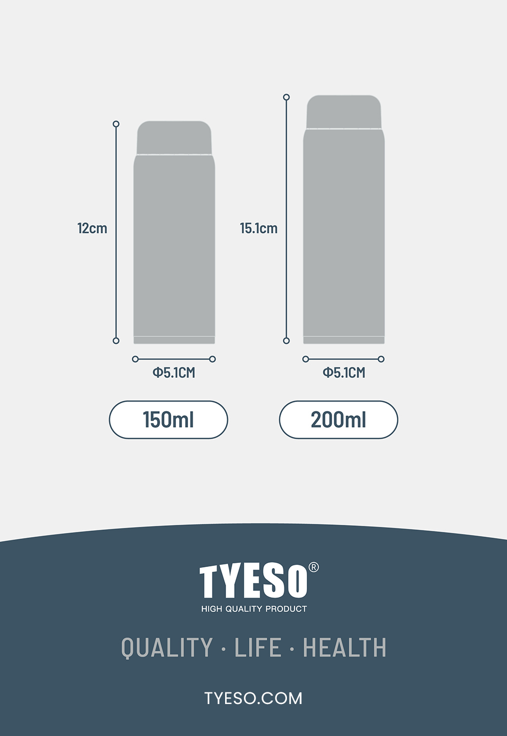 Tyeso Mini pocket Bottle Double Stainless Steel 150ml/200ml TS-8715B/TS ...