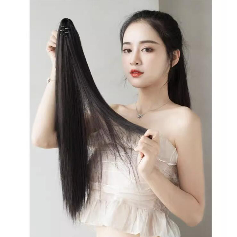 Natural Looking Long Straight Hair Ponytail Wig Clip-In Hair Extension ...