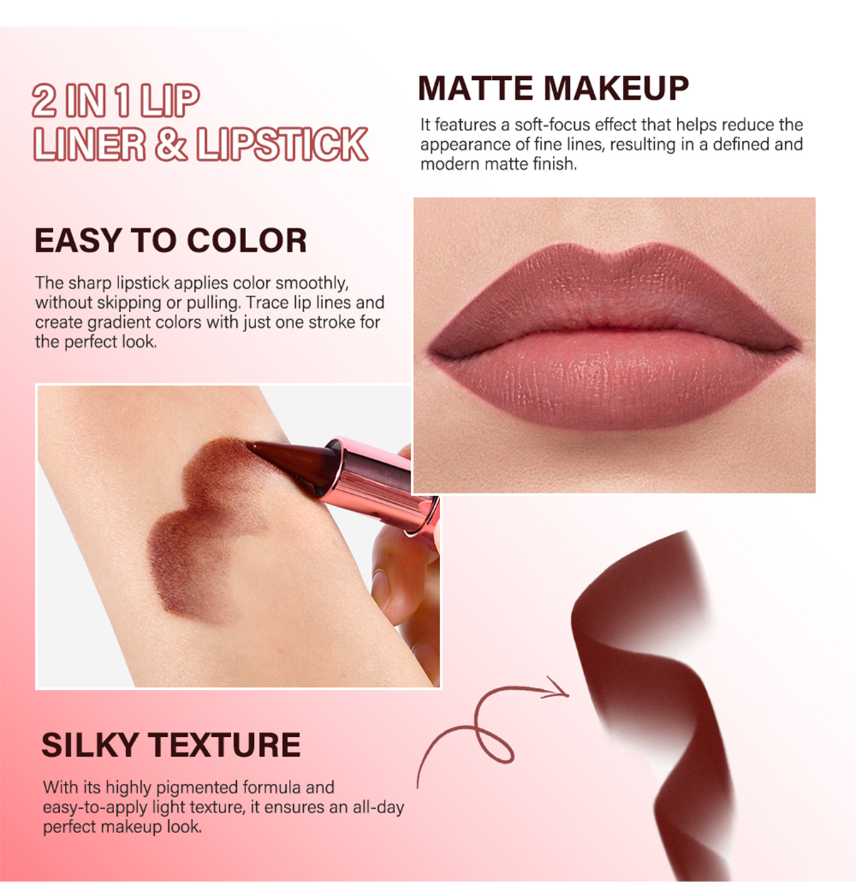 Lakerain Gradient Lip Liner,2 In 1 Lip Liner & Lipstick,6 Colors ...