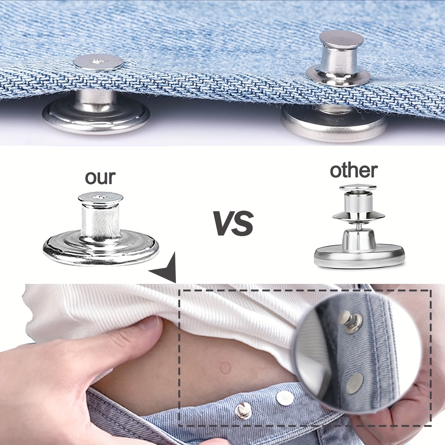 No-Sew Jeans Button Kit - Adjustable Waist Size Reducer, Metal Snap ...
