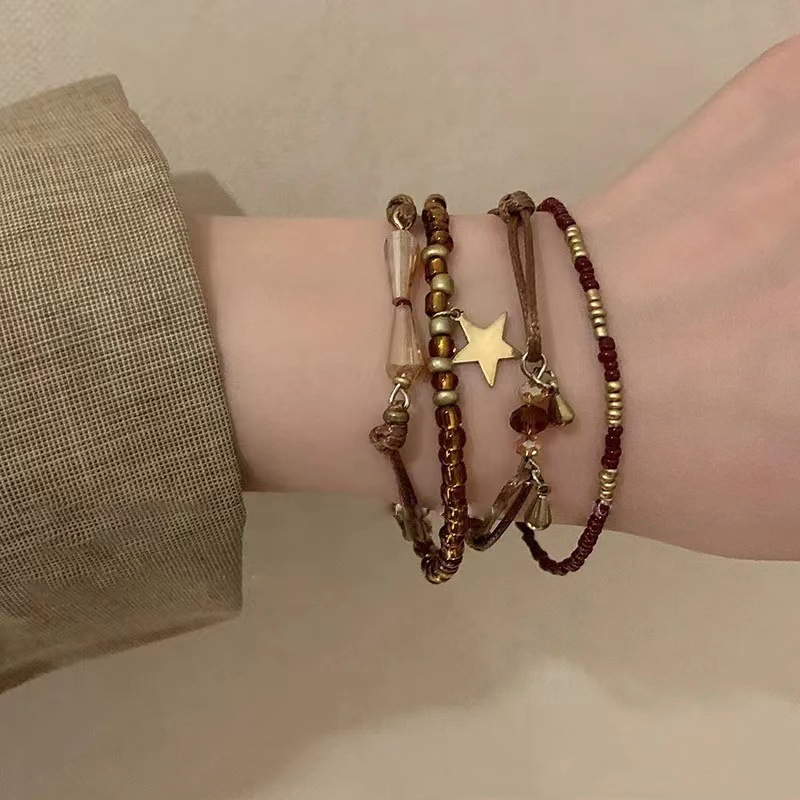 JUSHI Curry Color Ethnic Multi-Layered Stacked Beaded Bracelet 4 Pcs ...