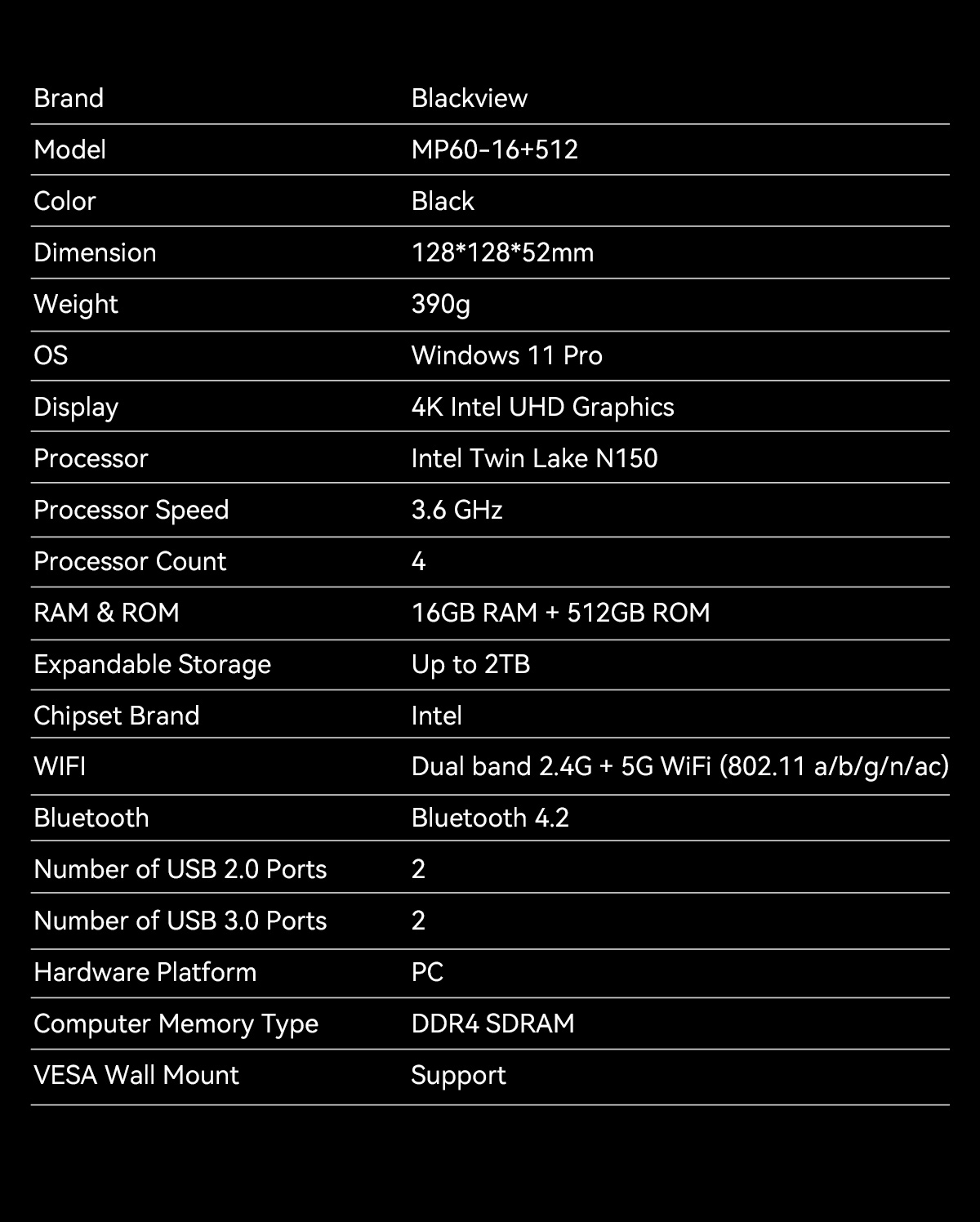 Blackview MP60 Mini PC Intel N150 16GB DDR4 + 512GB SSD Mini Desktop ...