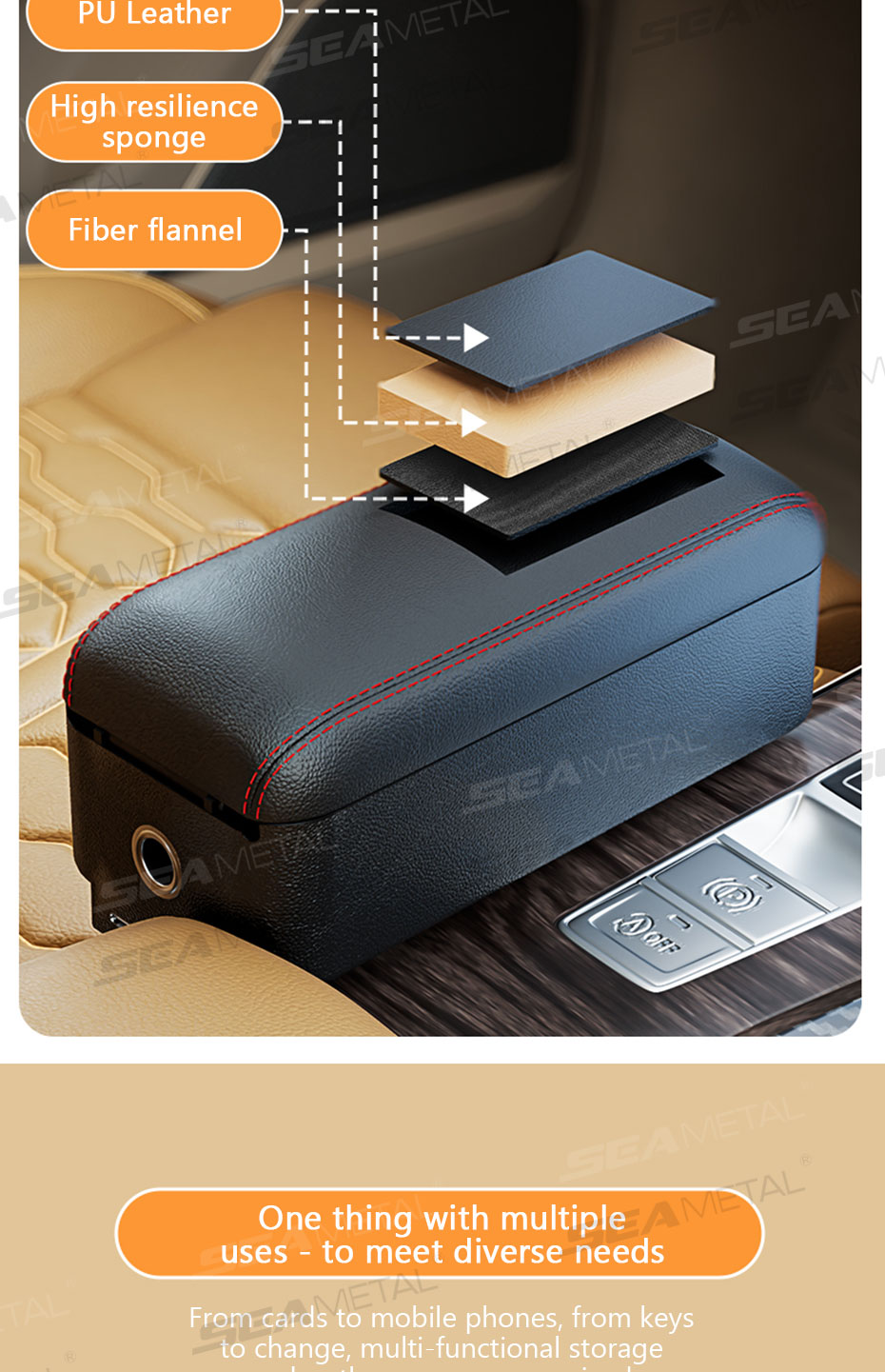 SEAMETAL Car Armrest Box Elbow Support Adjustable Car Center Console ...