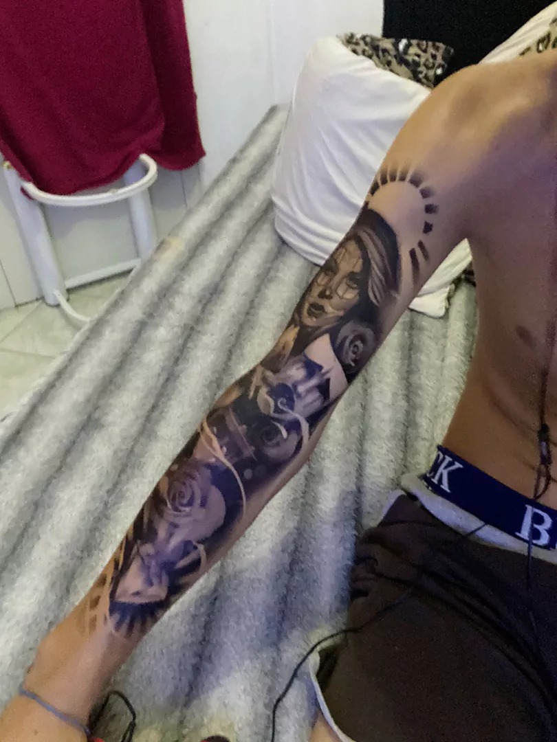 Tiger Head Crown Tattoo Waterproof Temporary Sticker Half Arm Design ...