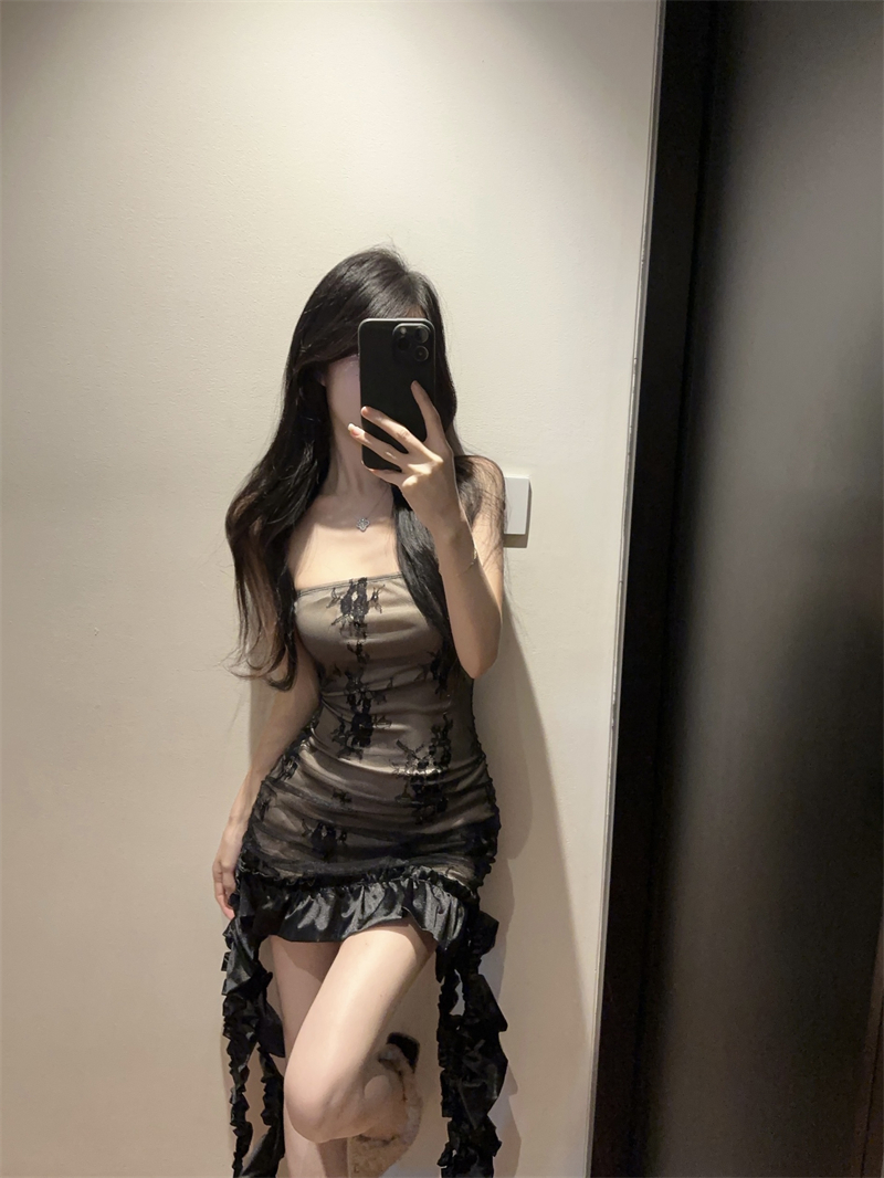 French Party Party Party Sexy Black Lace Tube Top Dress Women's Slim-fit High-End Design One ...