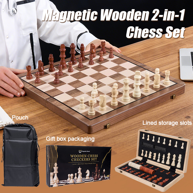 【ship from MY】Magnetic Wooden Chess Set Folding Chess Board Game ...