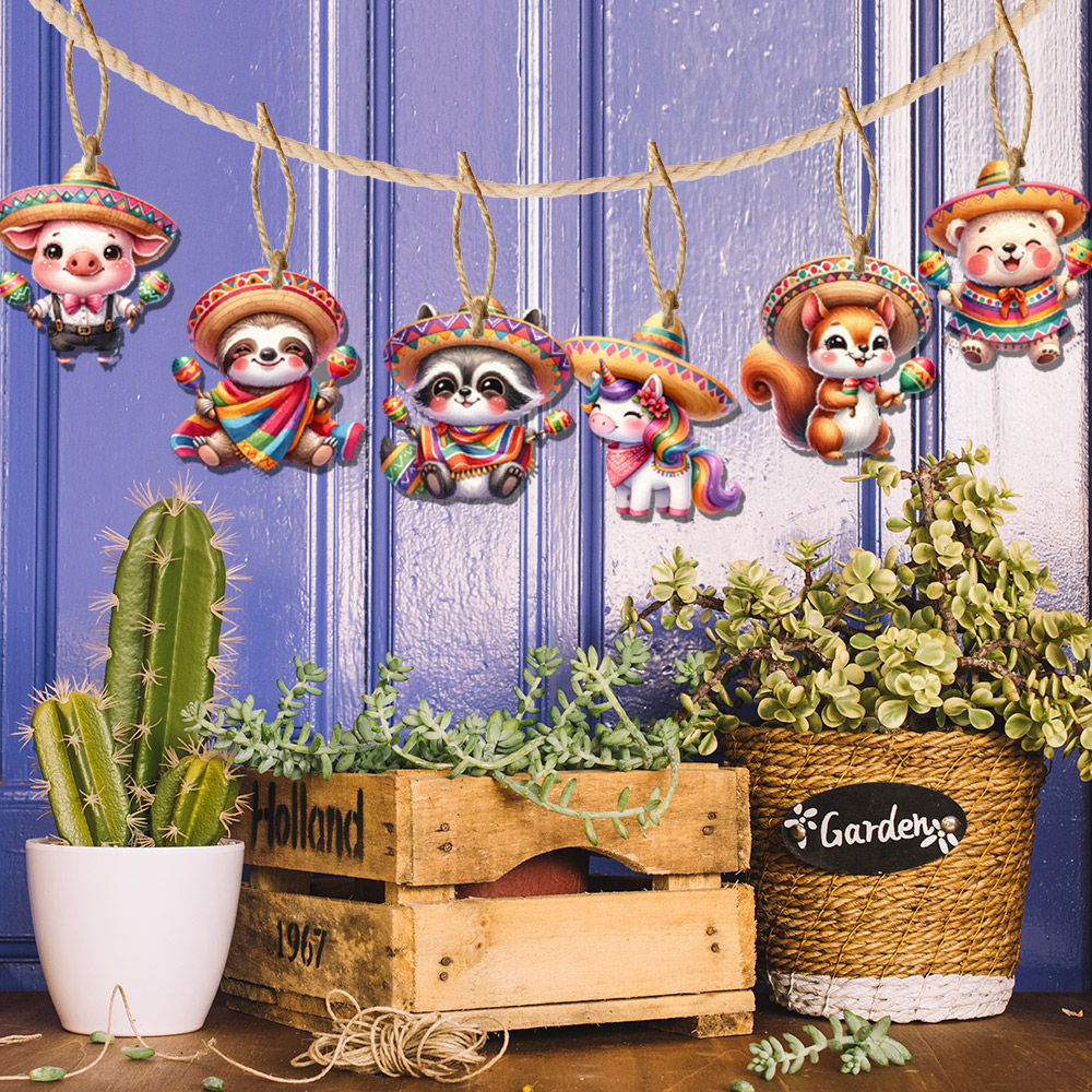 12Pcs, Wooden Cinco de Mayo Animals Decoration Watercolor Festive ...