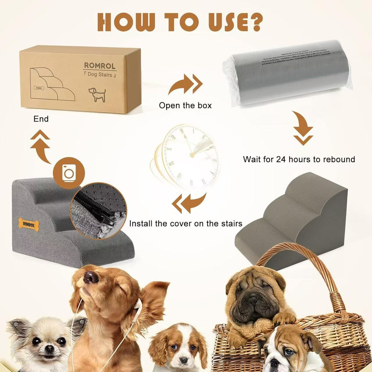 Pet Stairs Removable Washable Dog Stairs Sponge Steps Small Dogs Upper ...
