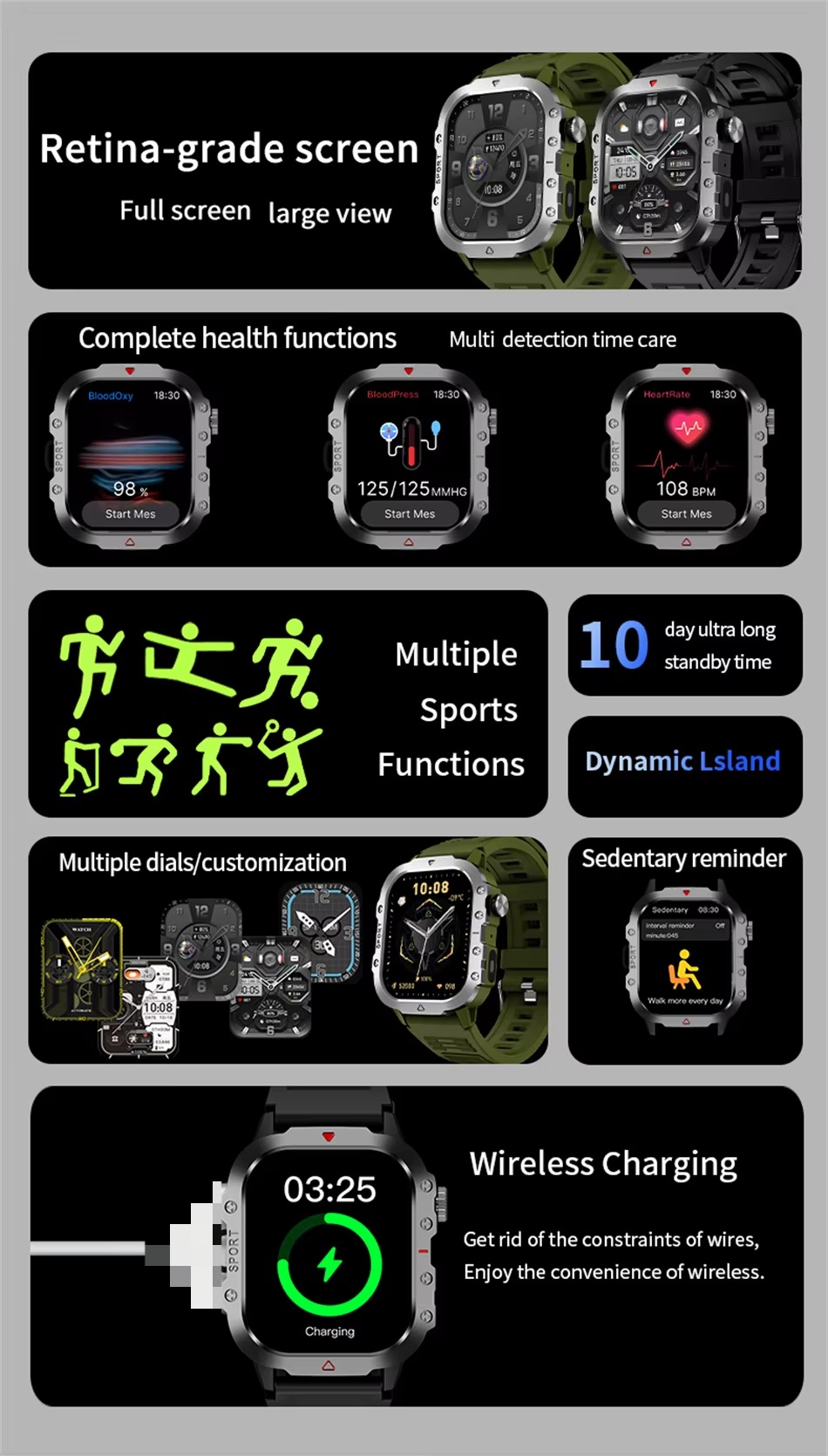 New For Xiaomi Watch H11 Smart Watch Men Women Android Blood Pressure ...