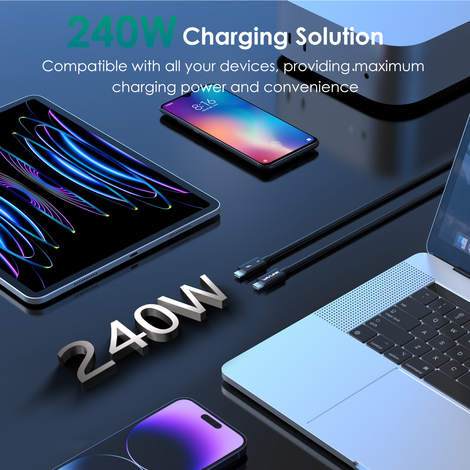 WAVLINK Thunderbolt 5 Certification Cable 120Gbps Fast Data 240W Power Delivery USB-C Cable 8K ...