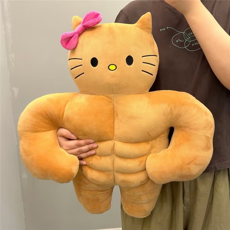 Muscle Kitty Plush Toy Cute Hello Kitty Stuffed Toy Funny Doll Soft ...