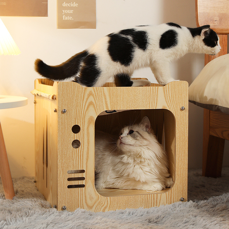 Stackable Cat Villa Cat House DIY 2 In 1 Wooden Cute Cat Bed With ...