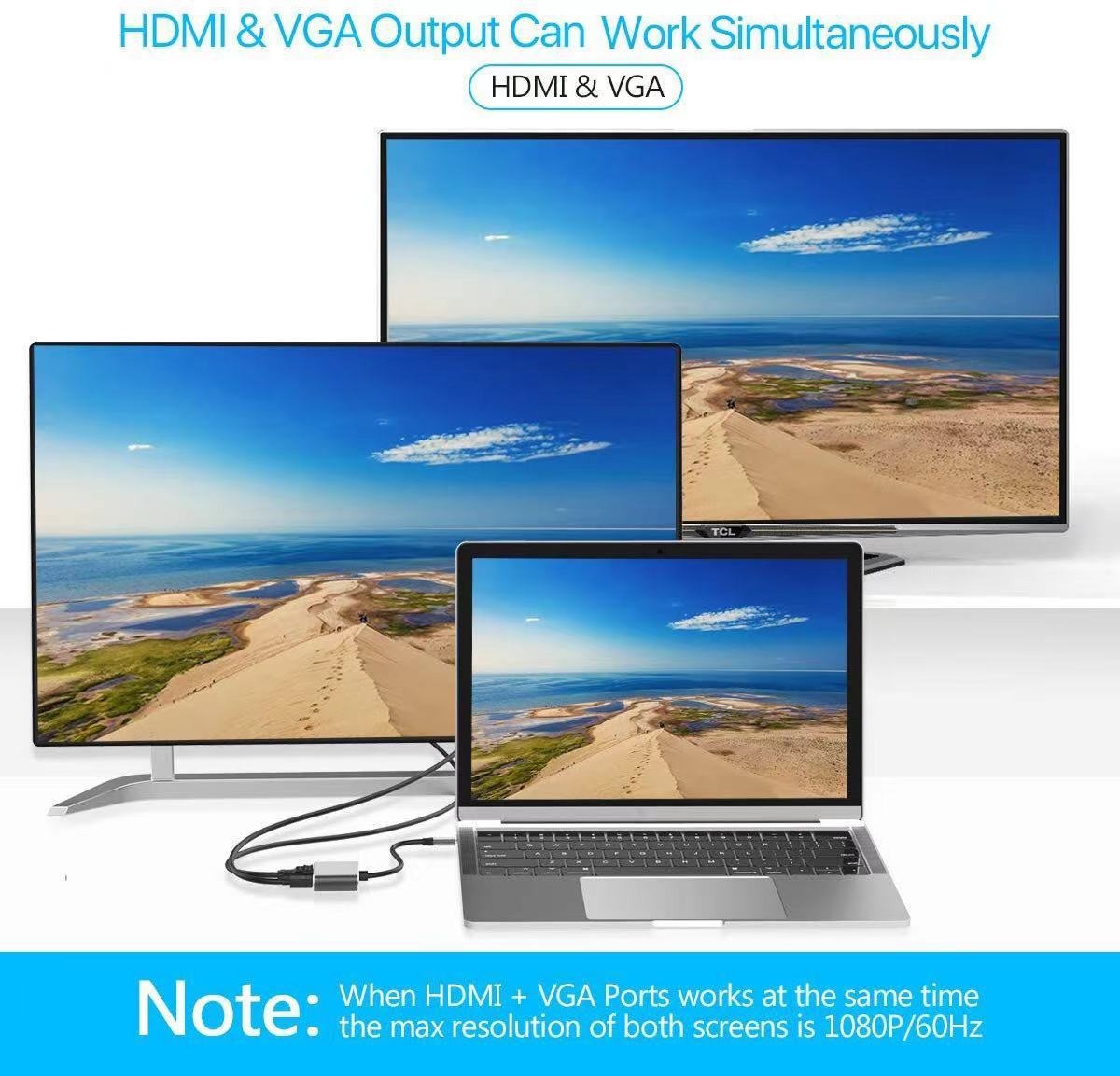 USB Port HUB Type C To PD VGA HDMI Adapter 4 in 1 Docking Station ...