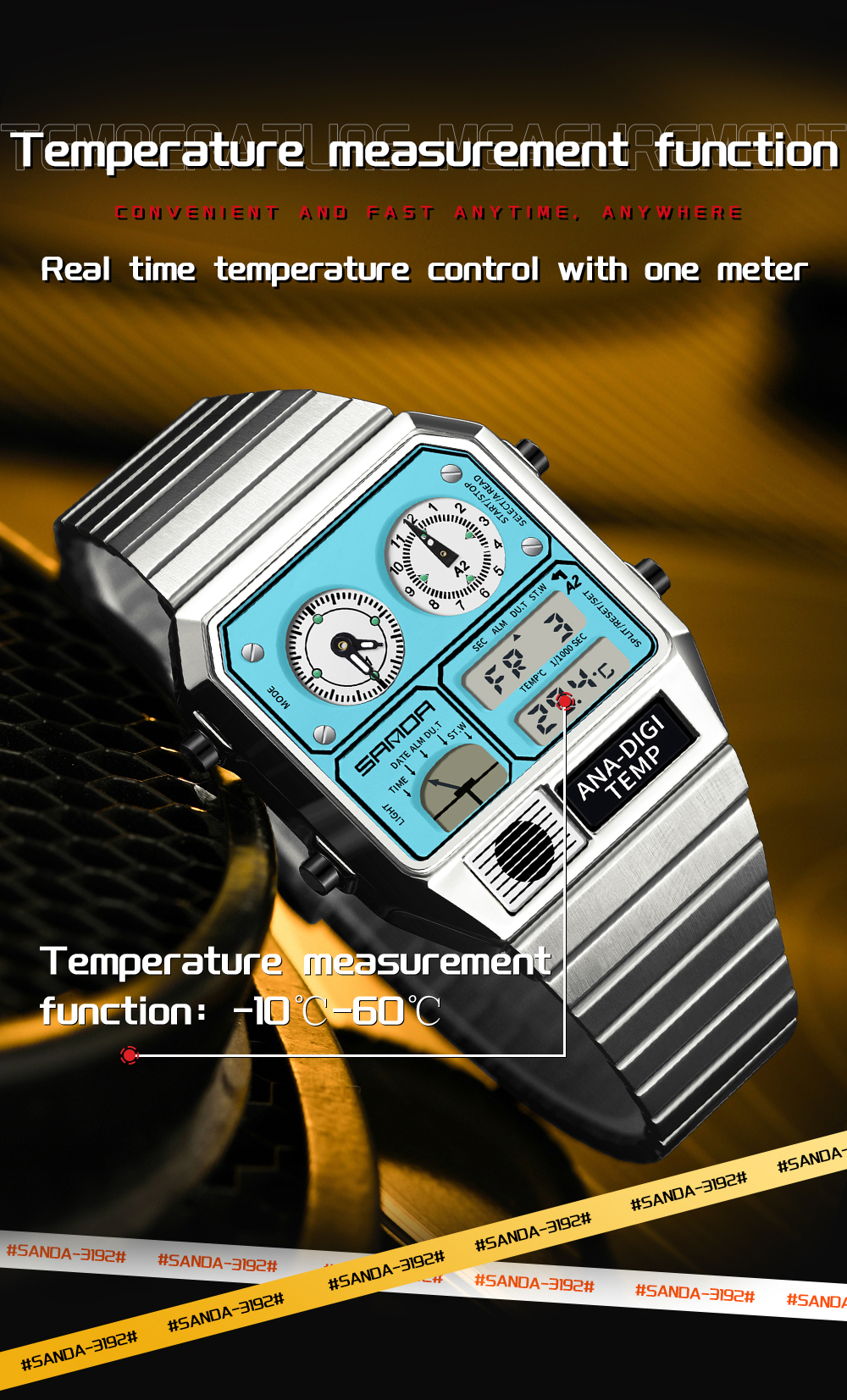 SANDA 3192 Hot-selling LED Electronic Square Men's Youth Casual Multi ...