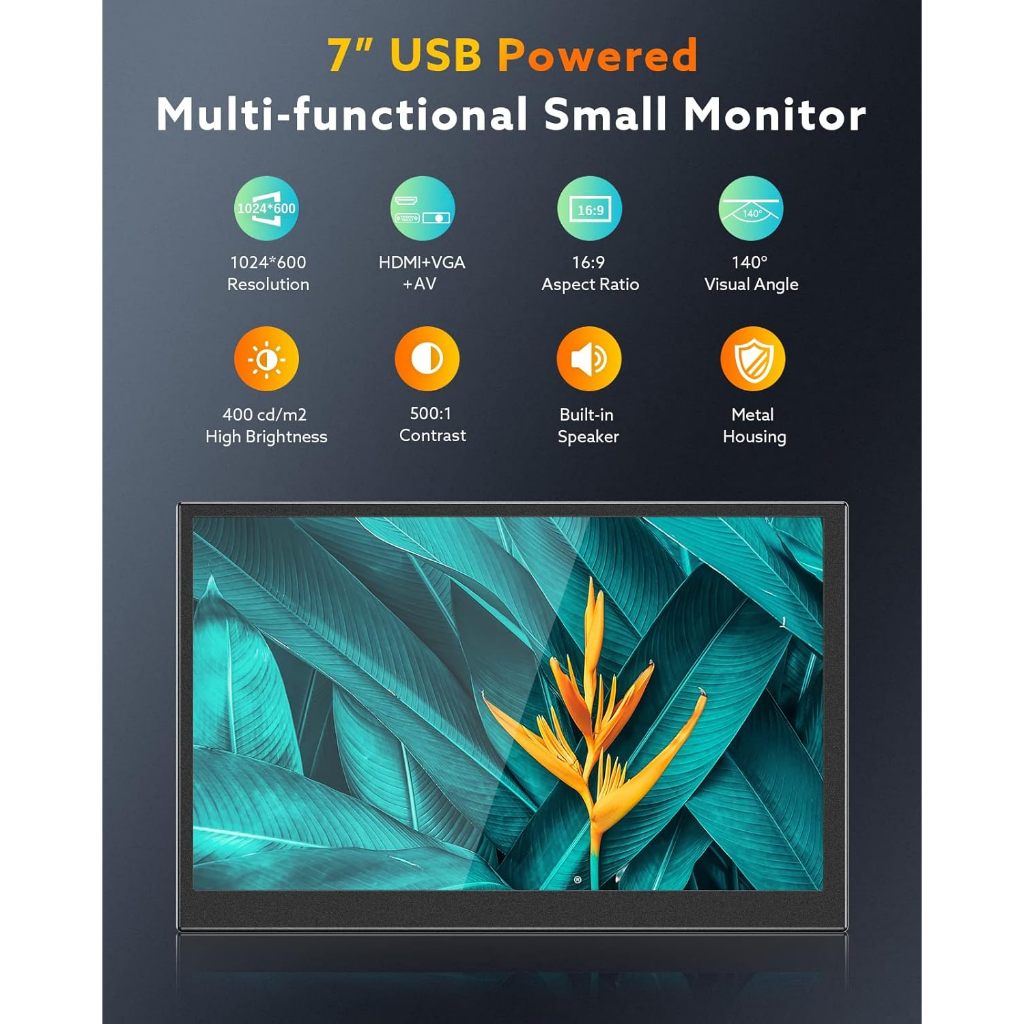 Eyoyo 7 inch Small Mini Monitor 1024x600 Resolution Car Rear View TFT ...