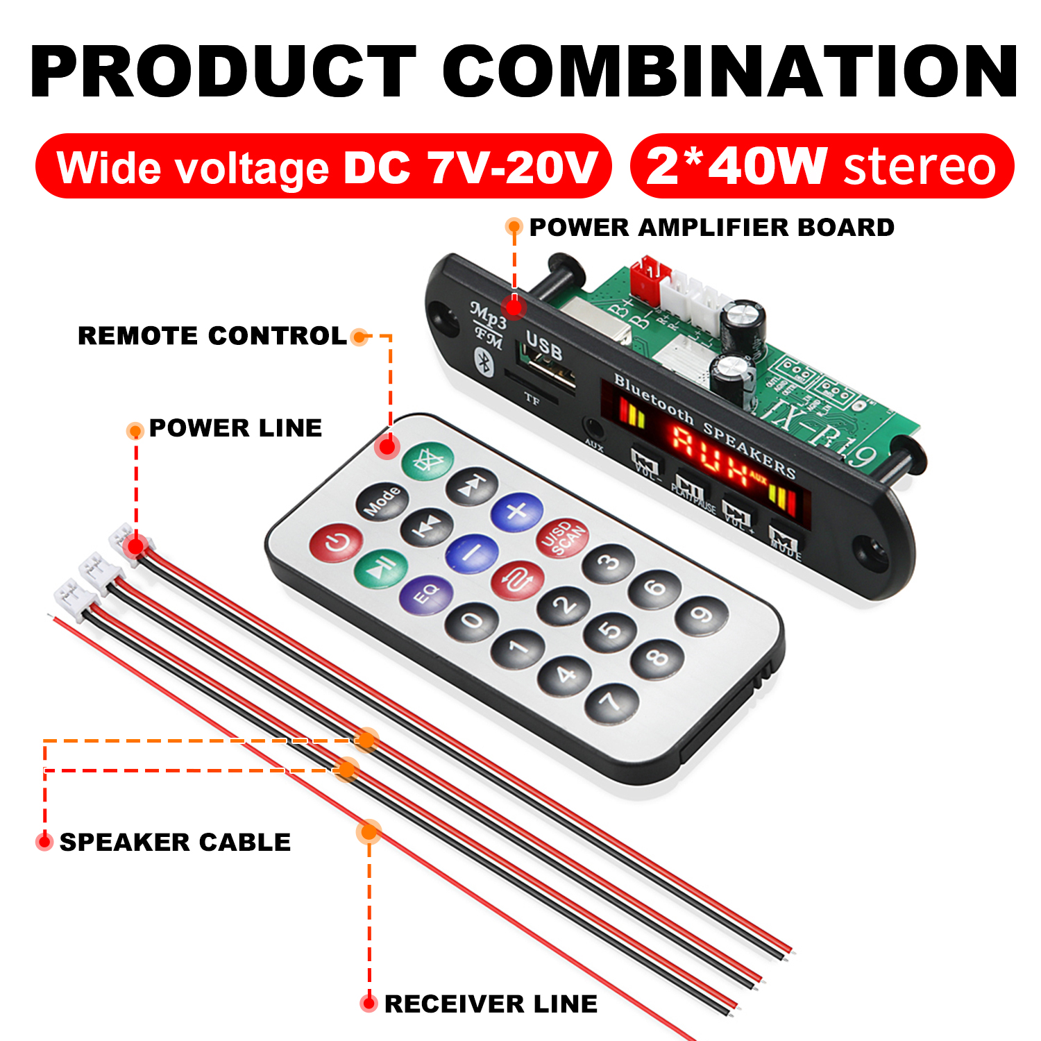 120W Amplifier Bluetooth 5.0 Board Audio Player 12V DIY MP3 Player Car ...
