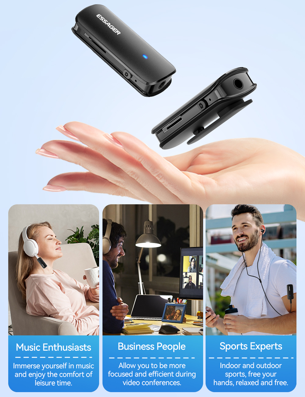 The Essager Bluetooth 5.3 Adapter includes Type-C, a 3.5mm audio cable ...