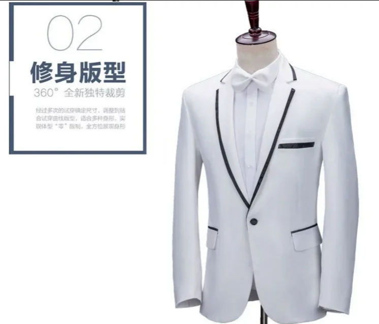 New Elegant White Black Sticky floral suit Set Stand Collar Mens ...