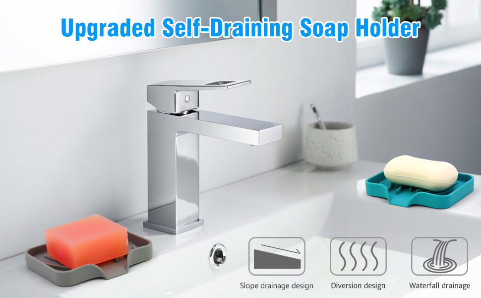Silicone Soap Dish with Drain, Kitchen Soap Tray for Shower Self ...
