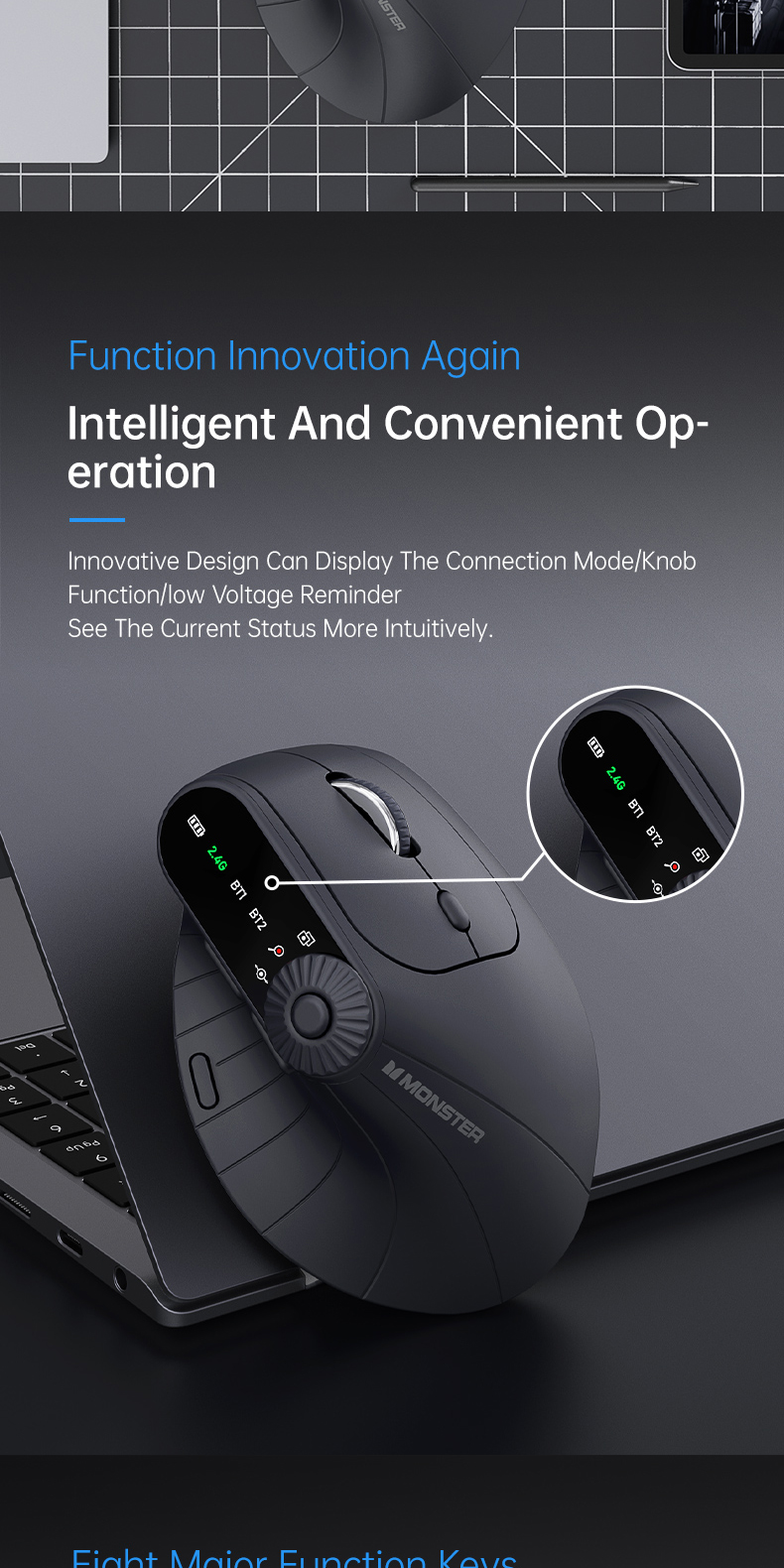 Monster M2Pro/M2MAX Wireless Mouse Ergonomic Vertical Mice LED 8 ...