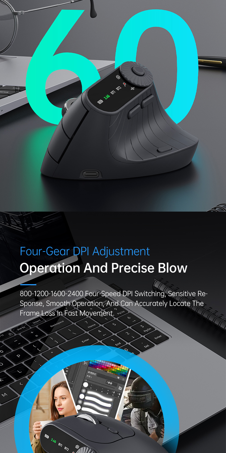 Monster M2Pro/M2MAX Wireless Mouse Ergonomic Vertical Mice LED 8 ...