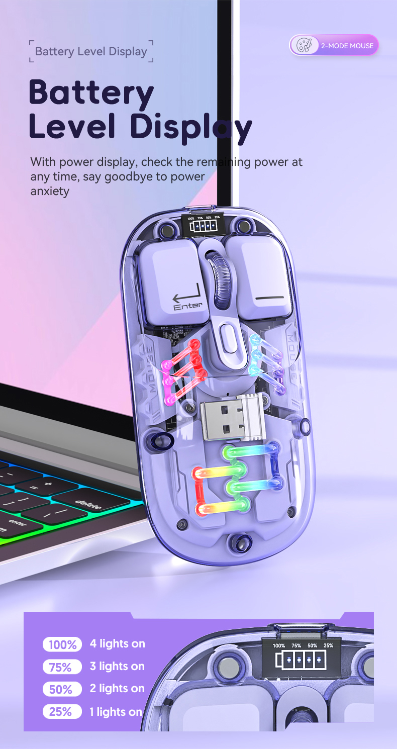 Transparent Dual-mode Wireless Mouse Built-in 400mAh Lithium RGB ...