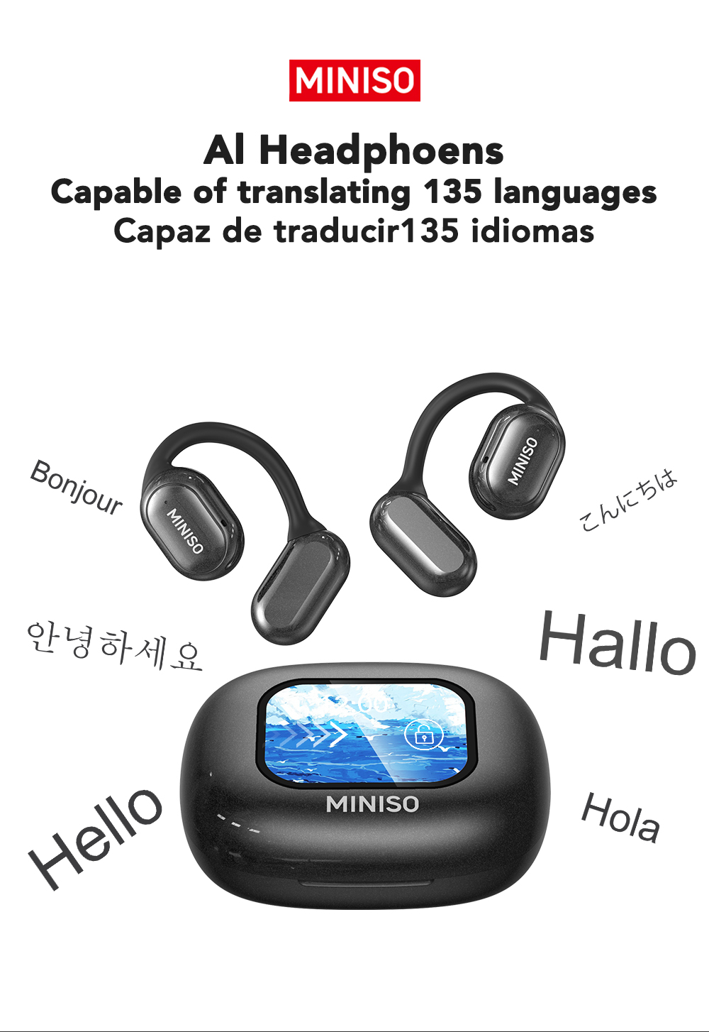 MINISO X30 AI Bluetooth Headphones LCD Smart Touchscreen Bluetooth 5.4 ...