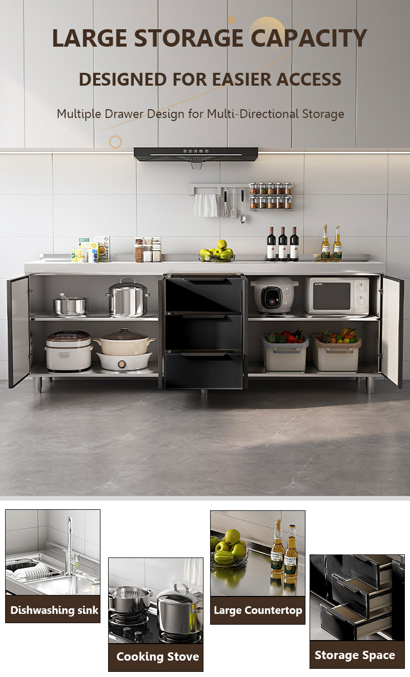 Ready Stock！Black Industrial Kitchen Cabinet Stainless Steel Sink/Stove ...