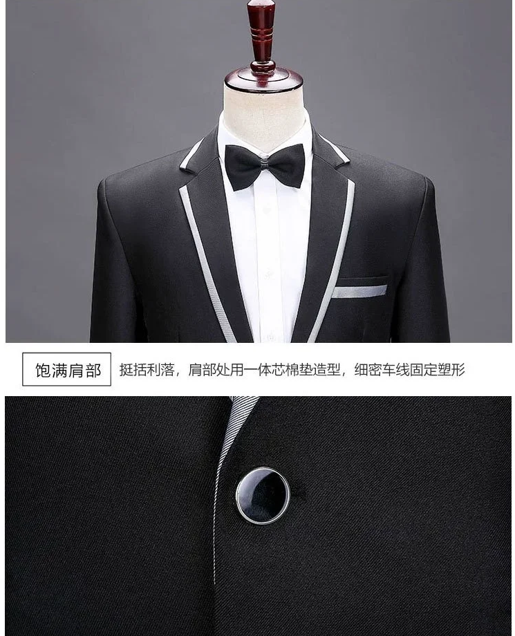 New Elegant White Black Sticky floral suit Set Stand Collar Mens ...