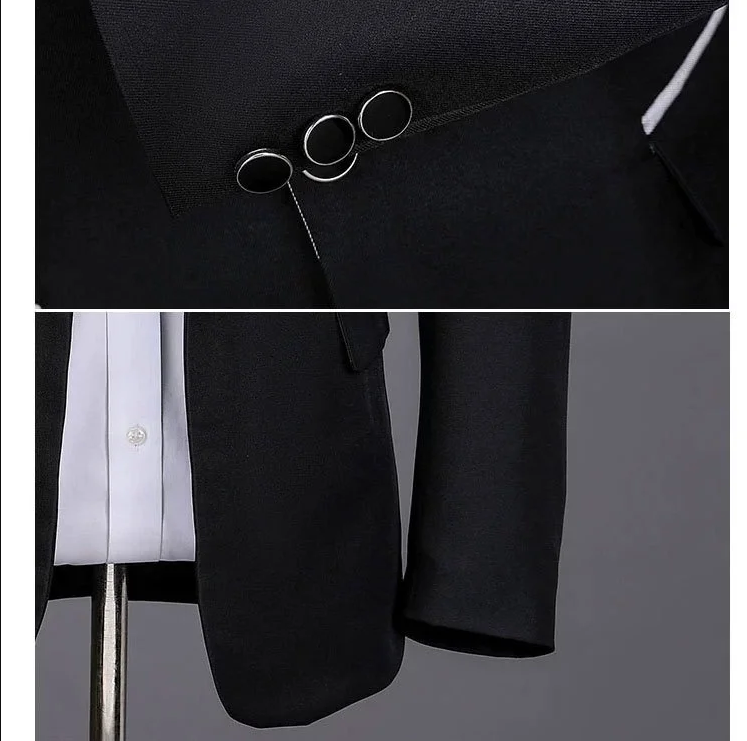 New Elegant White Black Sticky floral suit Set Stand Collar Mens ...