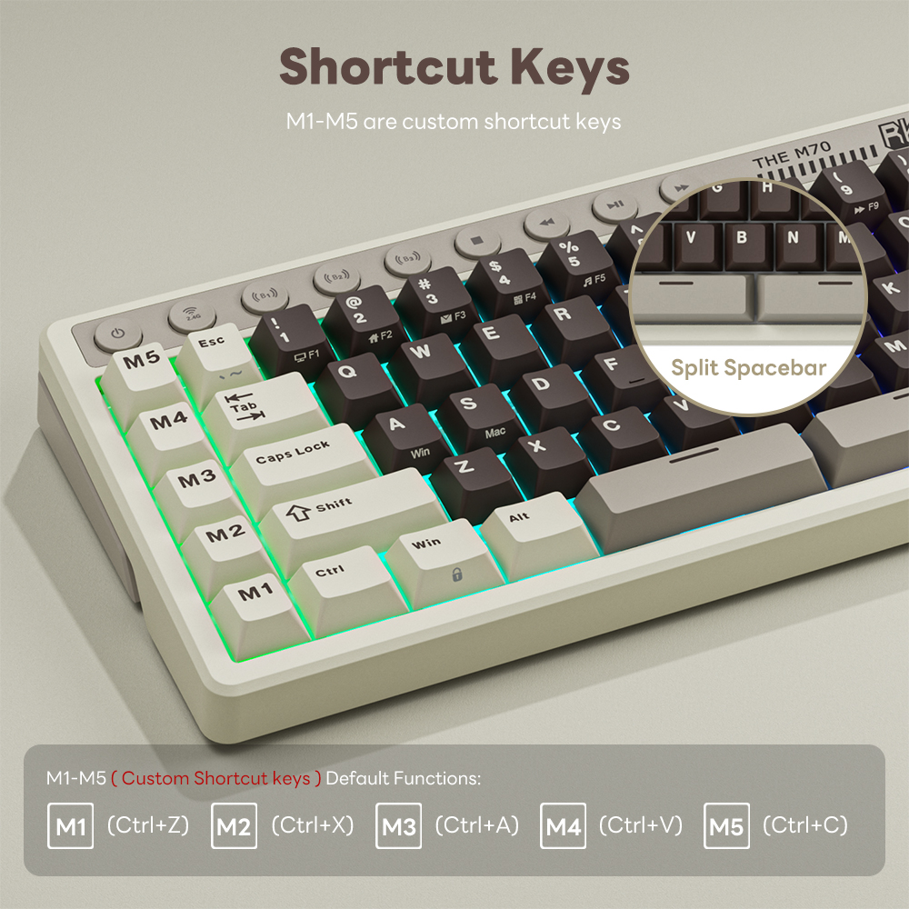 Royal Kludge RK M70 Cyan Purple 73 Key Tri-Mode Wireless With TFT Screen Gasket Mechanical ...