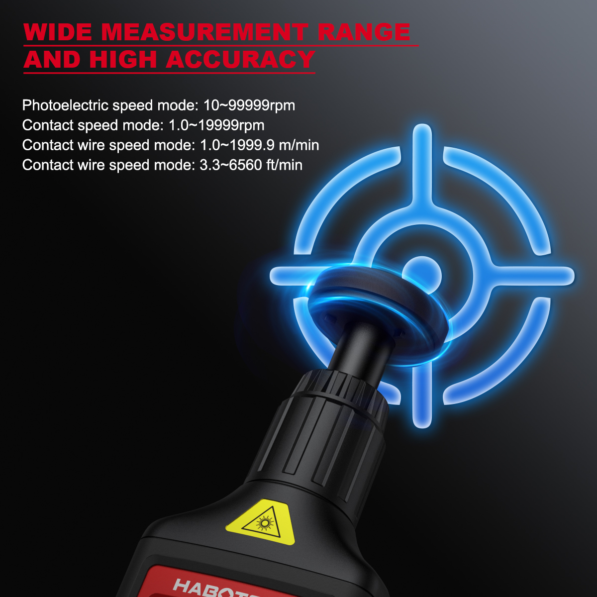 HABOTEST HT671 Digital Tachometer Handheld Contact Motor Tachometer LCD ...