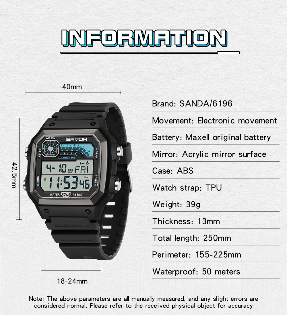 SANDA 6196 Electronic Night Glow Waterproof Watch Sports Men's ...
