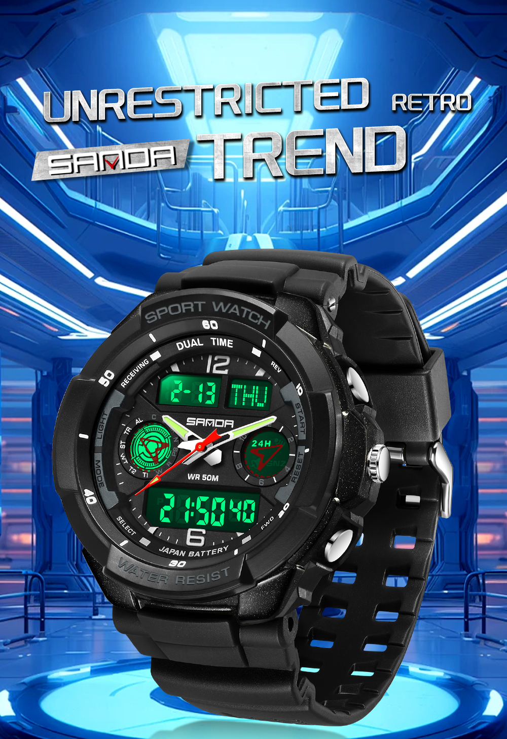 SANDA Top 6197 Korean Student Electronic Watch Sports Multi functional ...