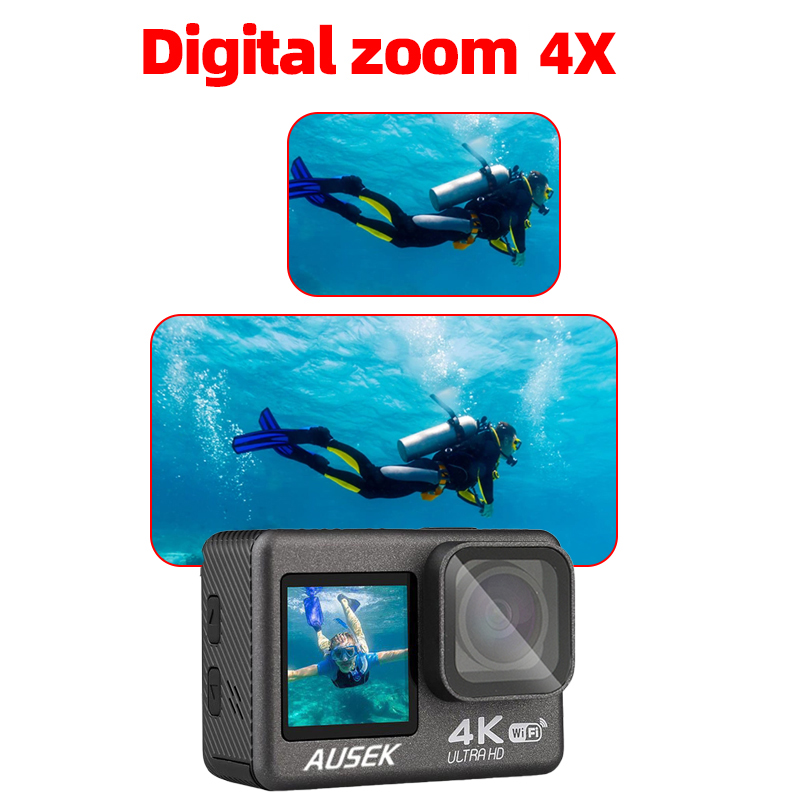 Orig AUSEK S60 AT-S60ER Action Camera 4K 60FPS 20MP 2.0 Touch LCD 4X EIS Dual Screen 30M ...