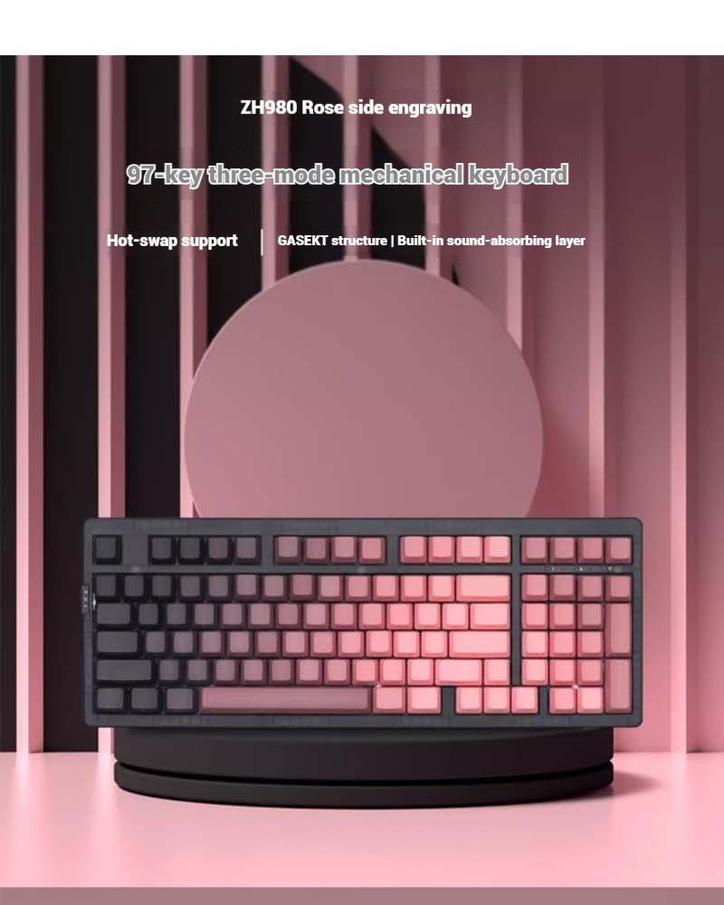 Zornher ZH980 Rose side engraved mechanical keyboard Wired wireless ...