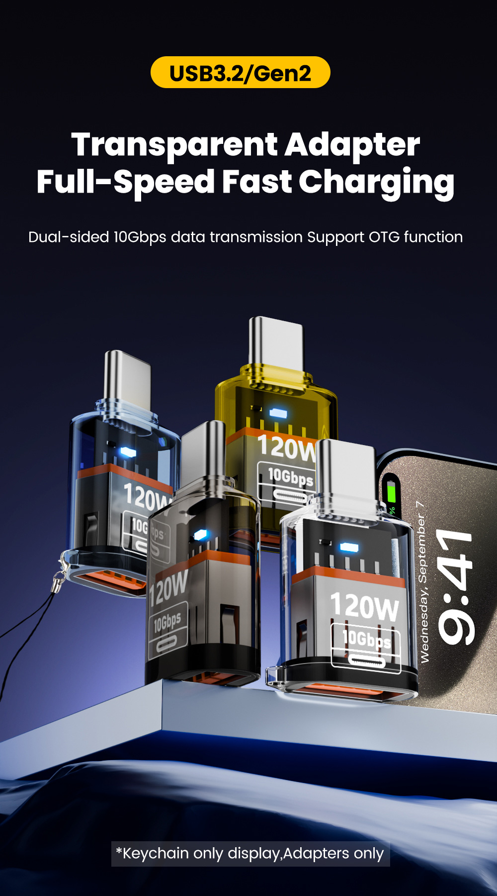 Elough 120W Type C Female to USB A Adapter OTG USB3.2/Gen2 Female to ...