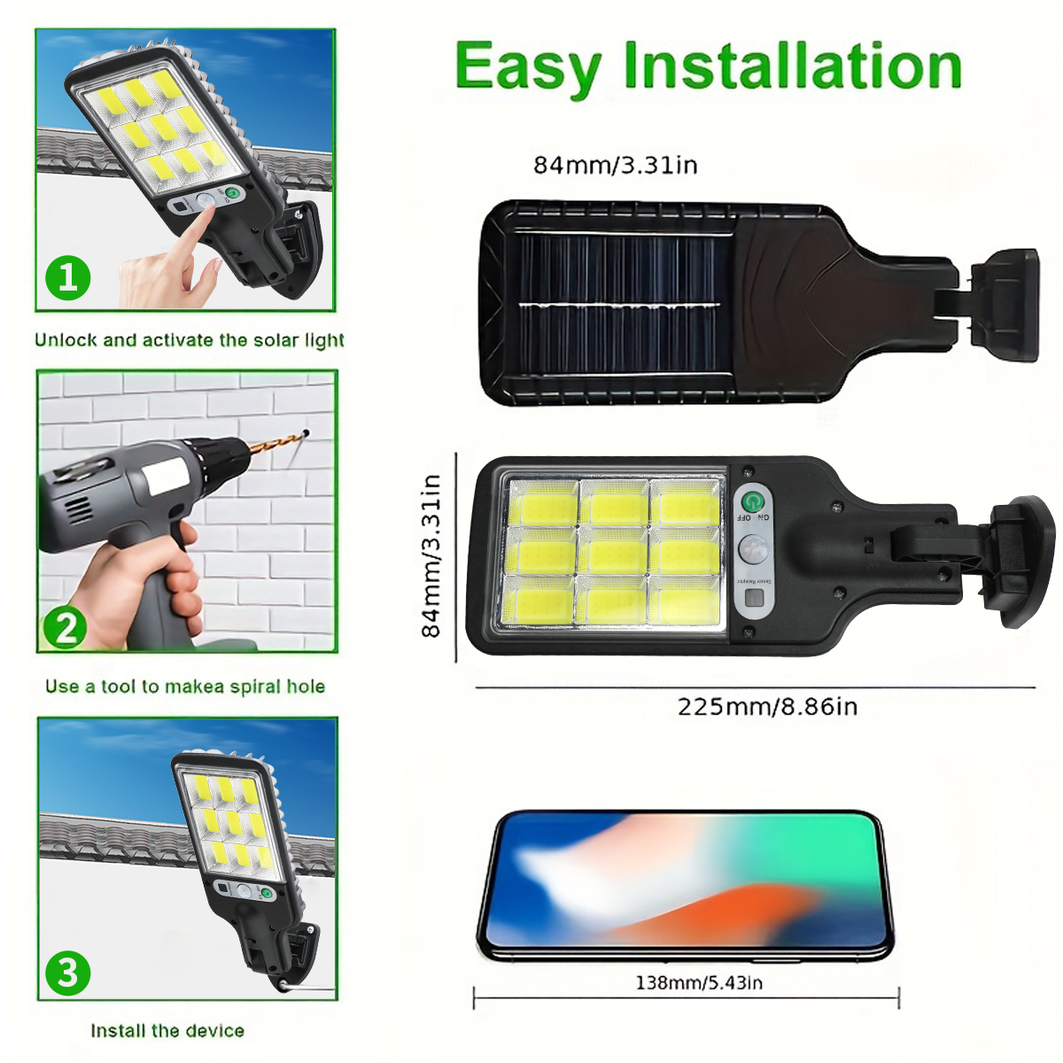 1-4PACKS 3 Light Modes 108COB Sensor Street Lamp Outdoor Waterproof ...