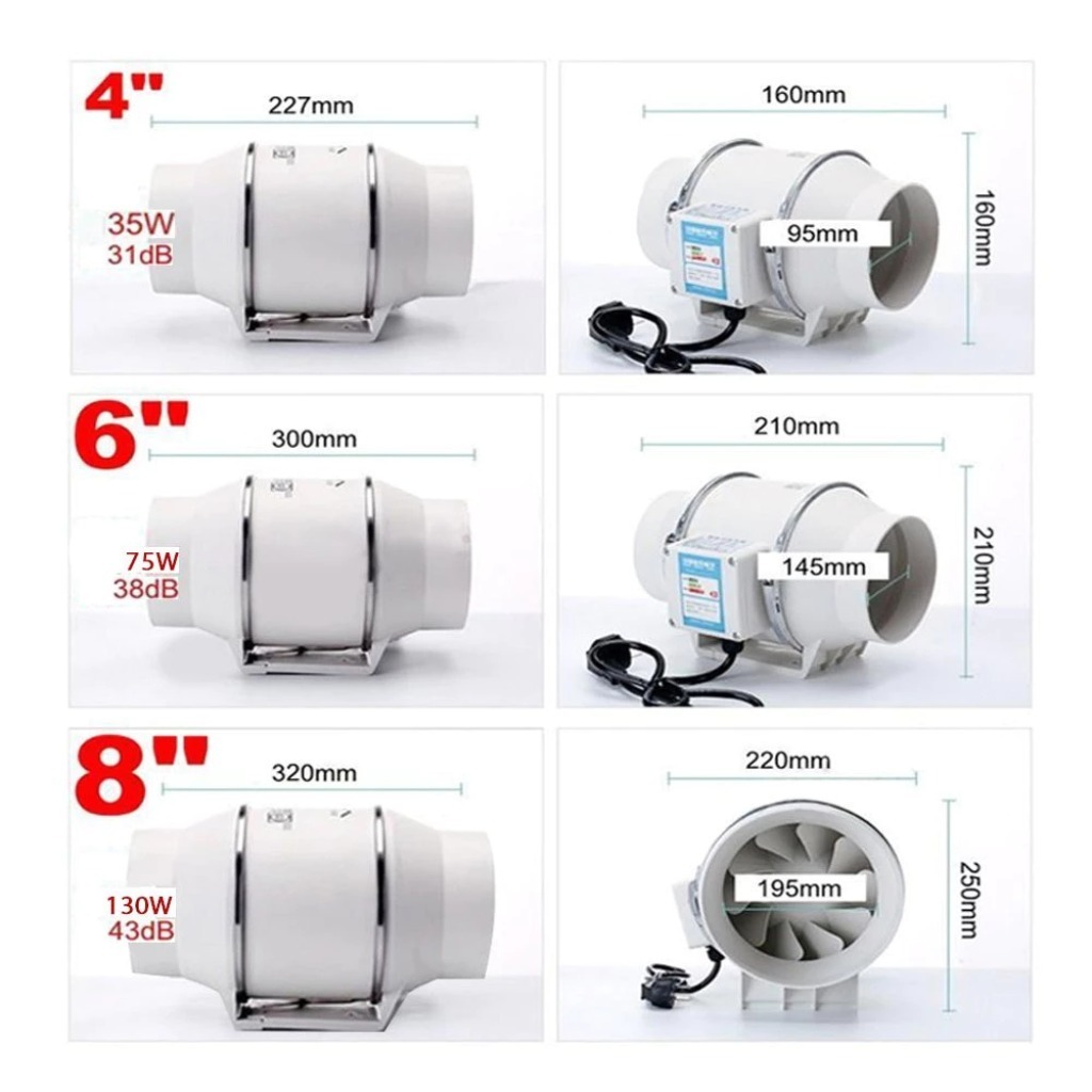 Exhaust Fan 4"/ 6"/ 8" inch High Suction Power Silent Inline Duct ...