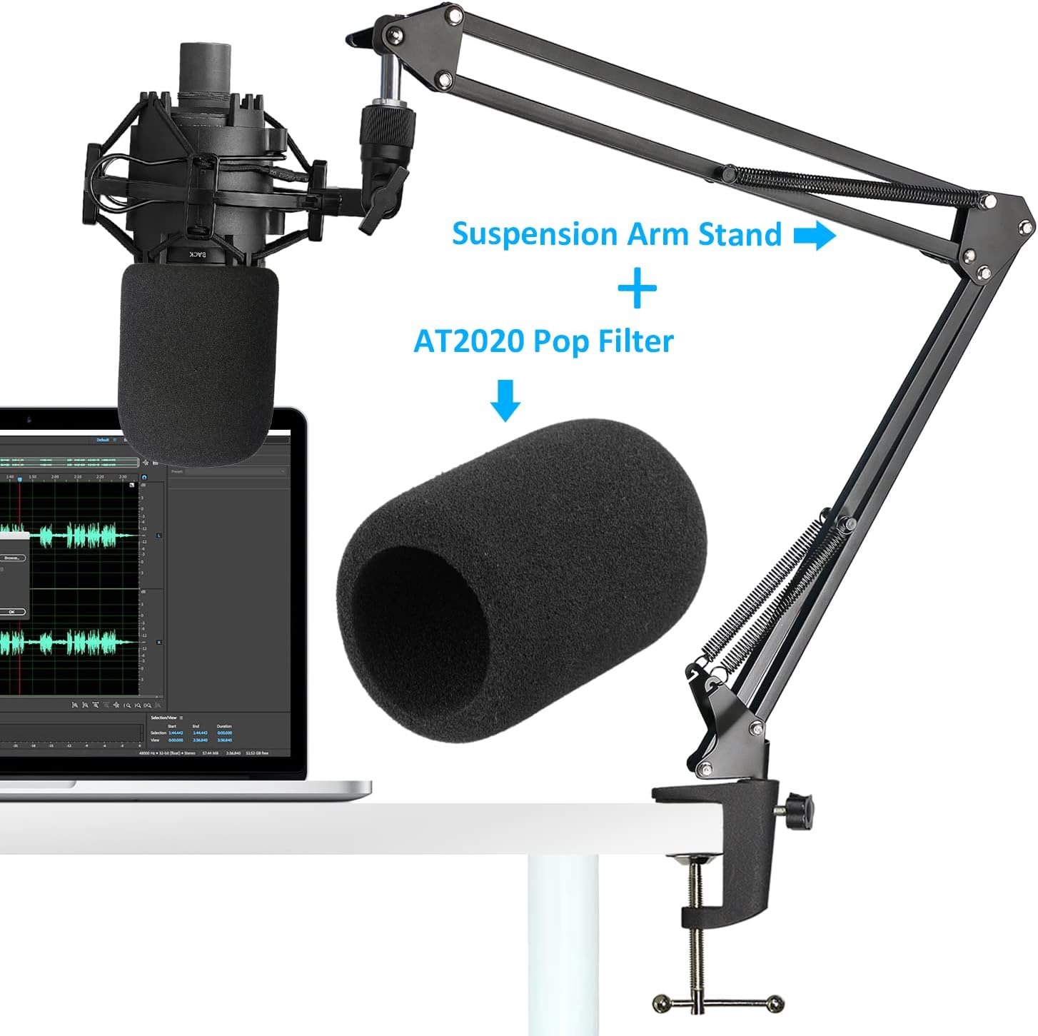Audio-Technica AT2020 Mic Boom Arm with Foam Windscreen, Suspension ...
