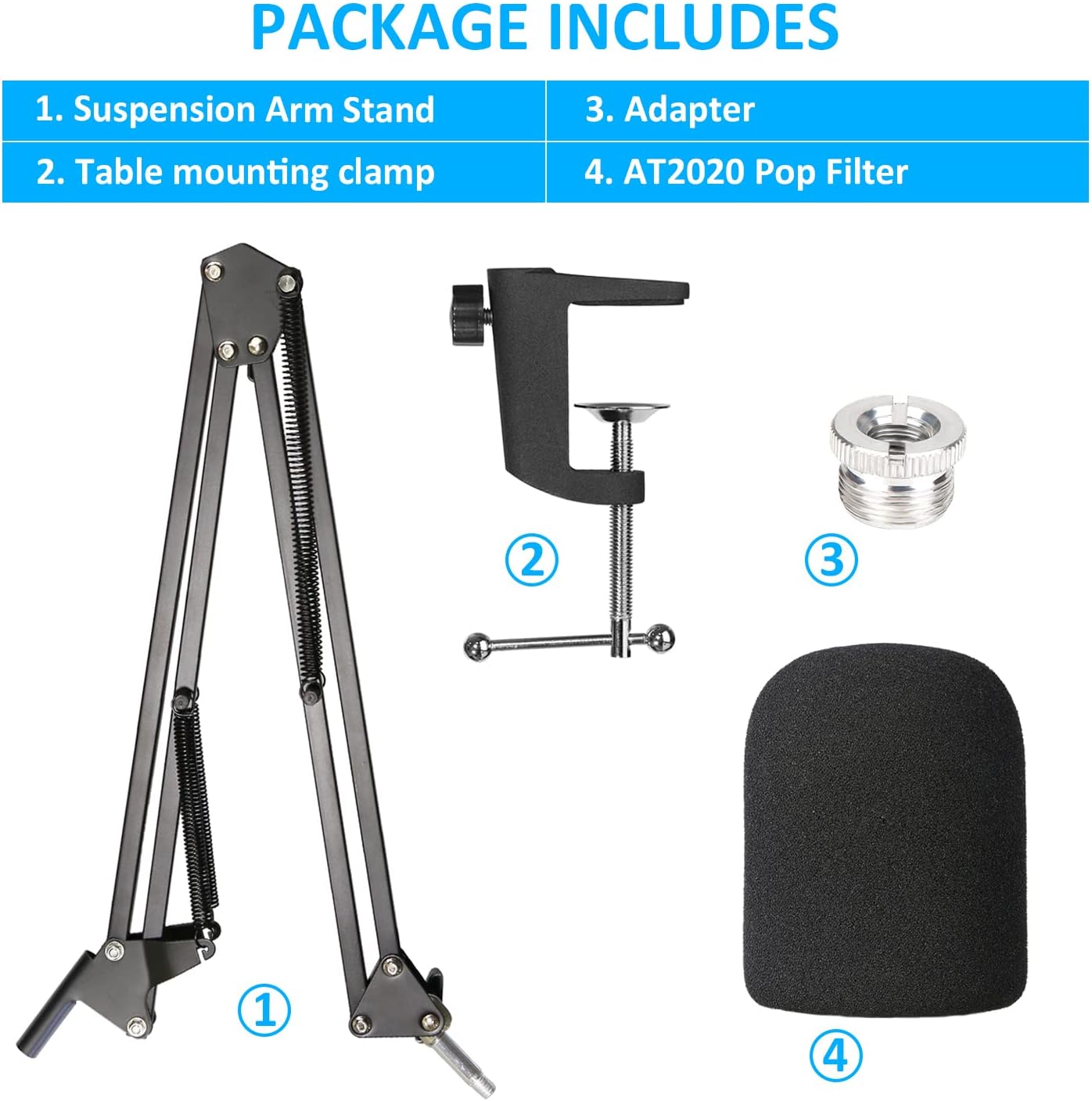 Audio-Technica AT2020 Mic Boom Arm with Foam Windscreen, Suspension ...