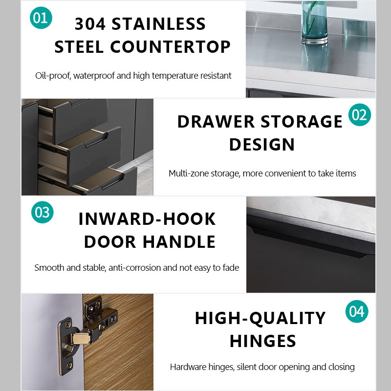 Ready Stock！Grey Industrial Kitchen Stainless Steel Cabinet Pantry Sink ...