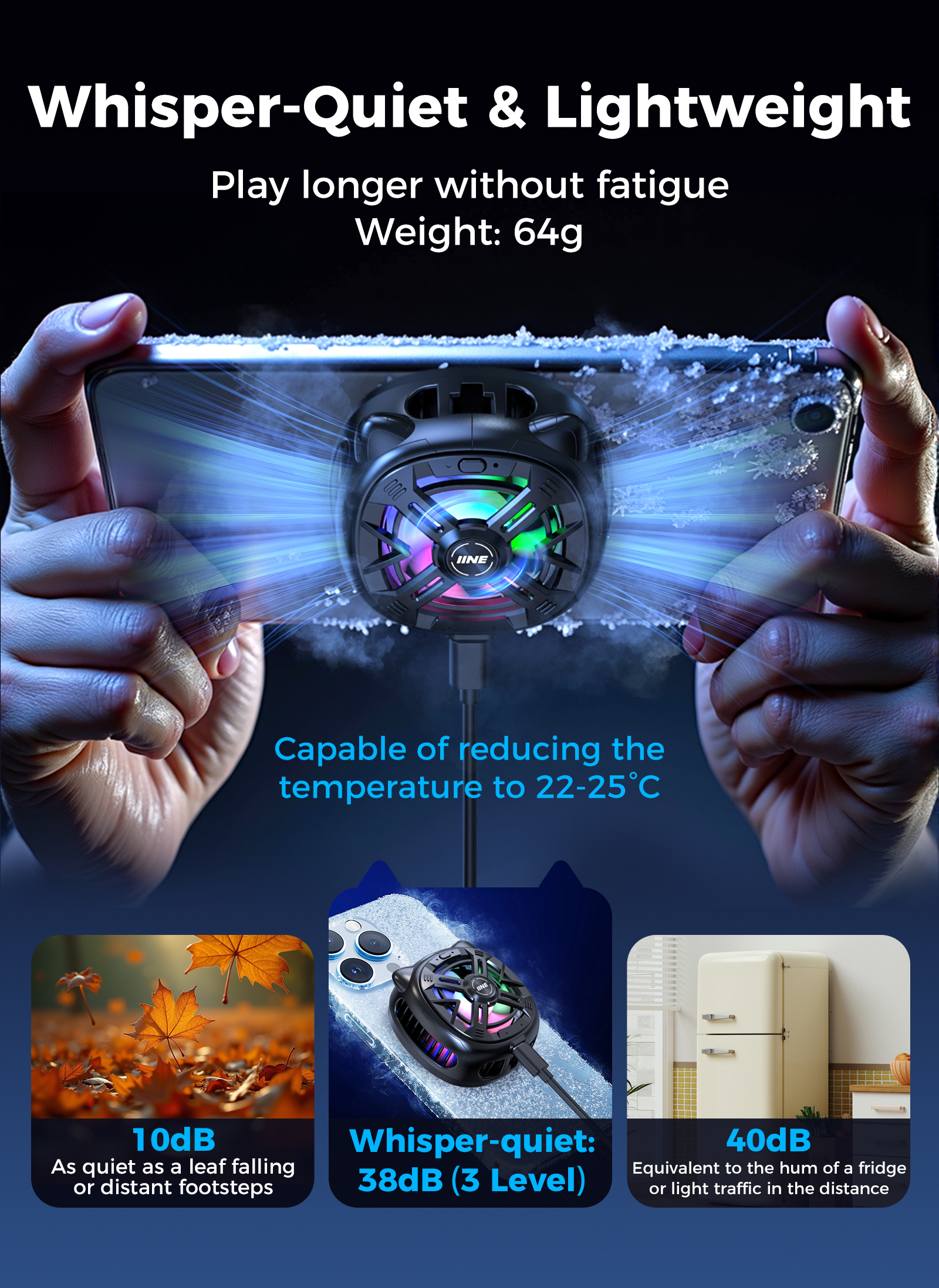 IINE Chill Meow Magnetic Cooling Fan /Magnetic Installation Compact and ...