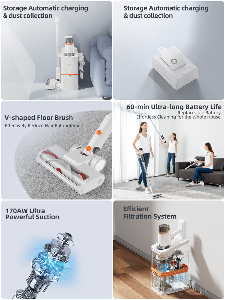 JONR Cordless Vacuum Cleaner Smart Auto-Empty Vacuum Intelligent Self ...