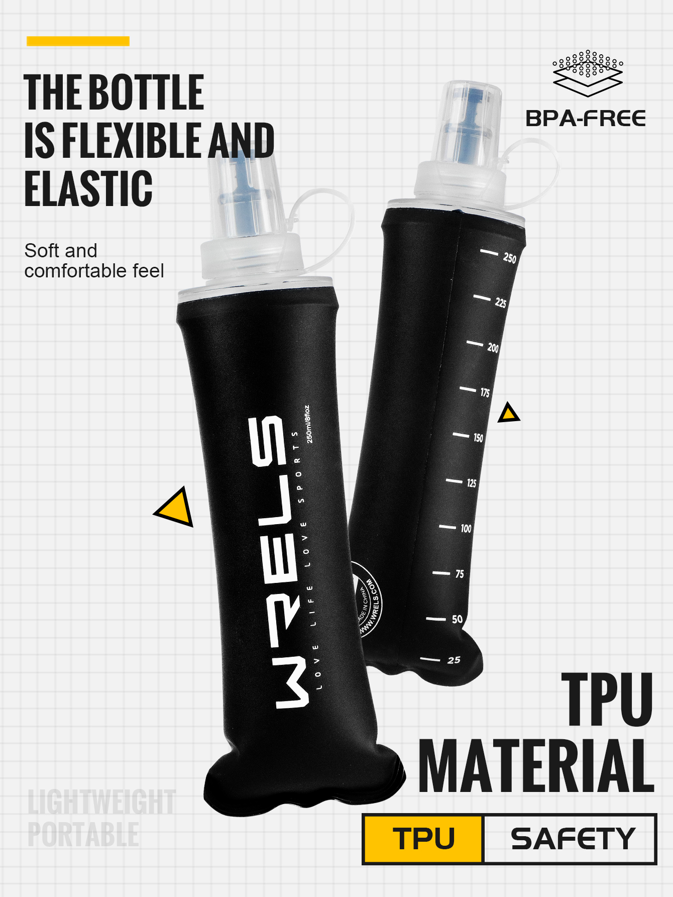 WRELS Foldable Sports Soft Water Bottle Outdoor Hiking Mountaineering ...