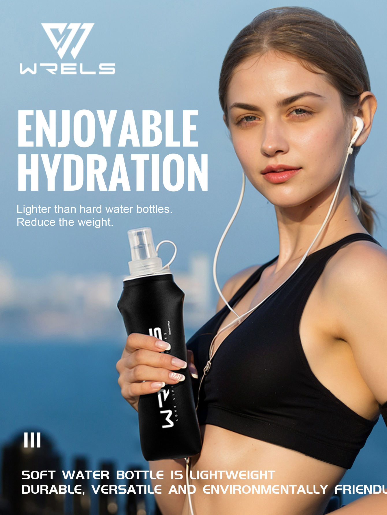 WRELS Foldable Sports Soft Water Bottle Outdoor Hiking Mountaineering ...